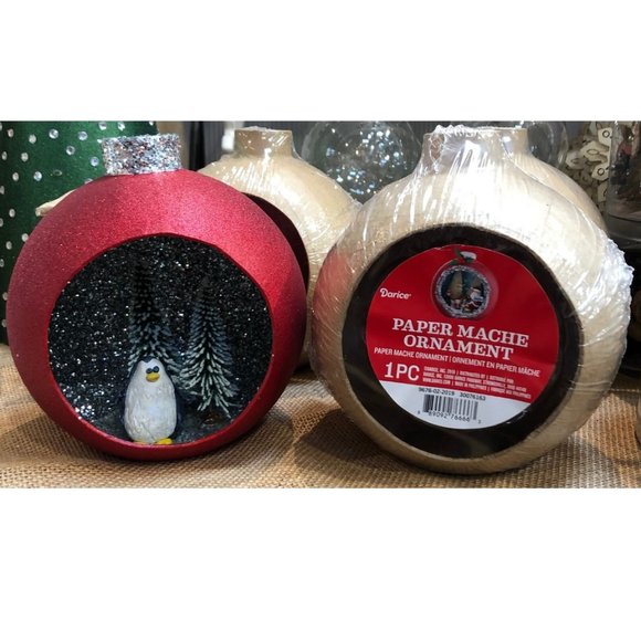 Darice | Holiday | Set Of 2 Paper Mache Christmas Ornaments 6 Inches ...